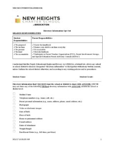 Student Handbook Signature Page - New Heights Charter School